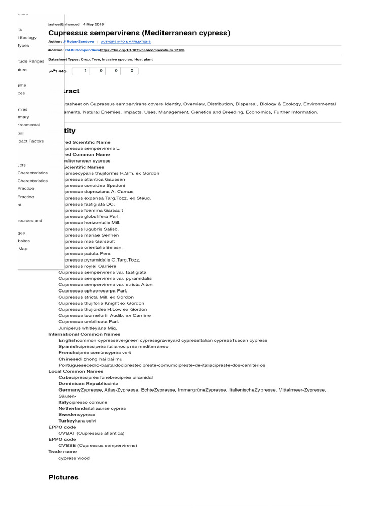 Cupressus Sempervirens (Mediterranean Cypress) - CABI Compendium | PDF ...