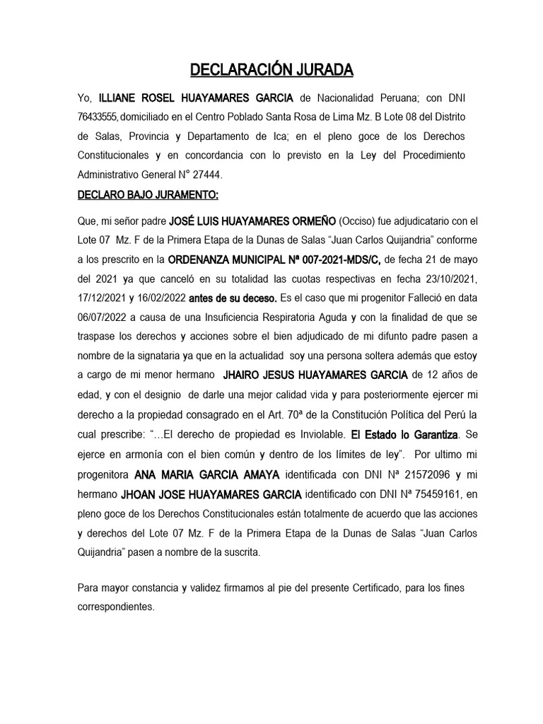Declaracion Jurada | Descargar gratis PDF | Gobierno | Justicia