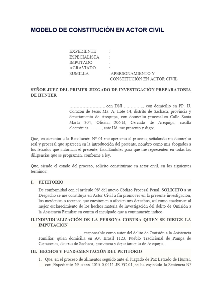 Modelo de Constitución en Actor Civil | PDF | Ley común | Judicaturas