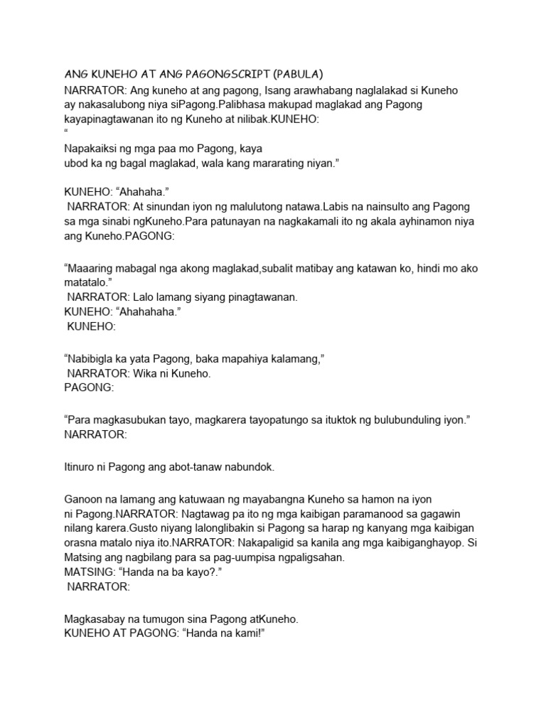 Ang Kuneho at Ang Pagongscript | PDF