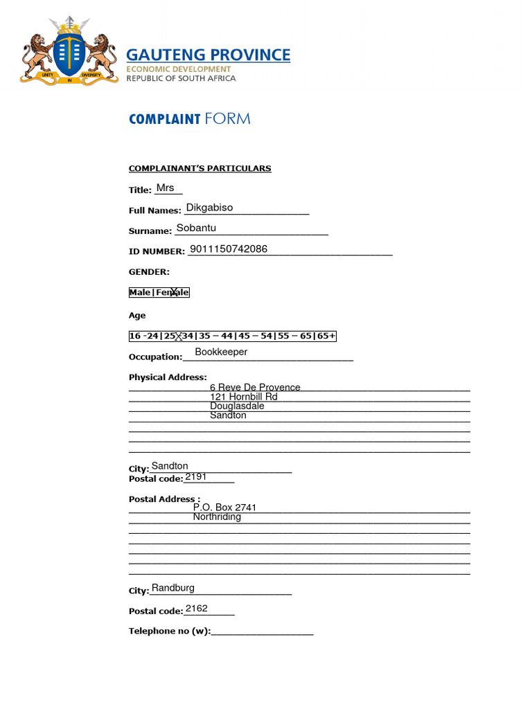 KFC Consumer Complaint Form | PDF | Service Industries