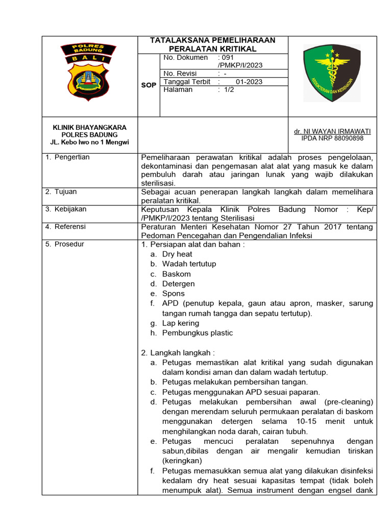 Prosedur Pemeliharaan Peralatan Kritikal | PDF