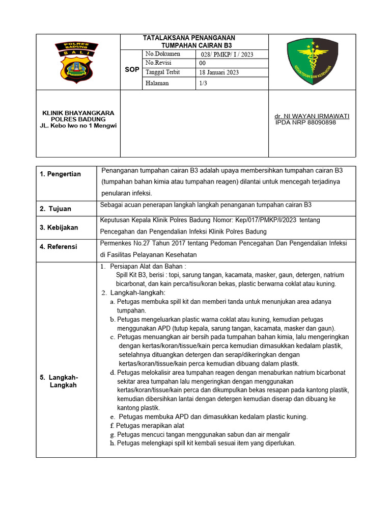 Prosedur Penanganan Tumpahan B3 | PDF