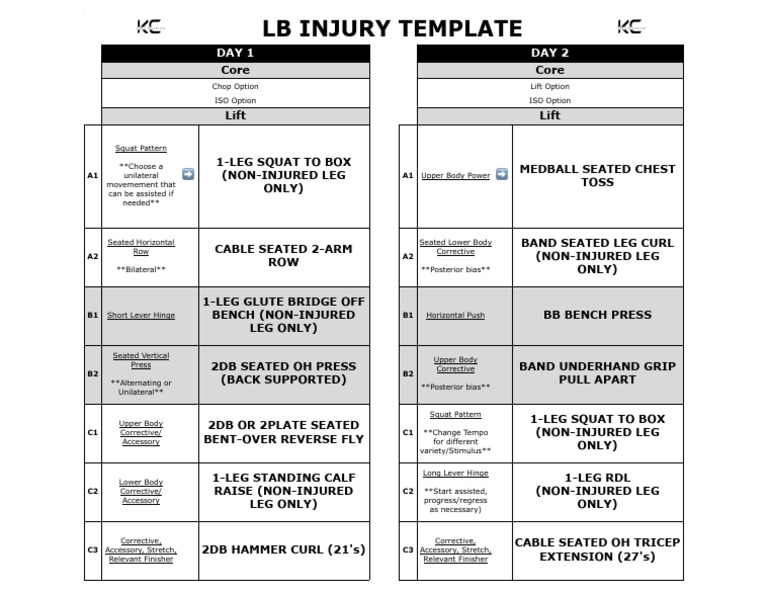 IAT Lower Body Injury Template | PDF | Weight Training