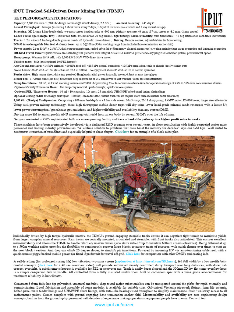 Tracked Dozer Mining Unit For High Throughput in Mineral Sands and ...