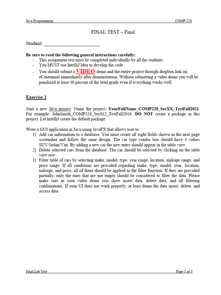 COMP228 Final Test F2023 | PDF | Java (Programming Language) | Software ...