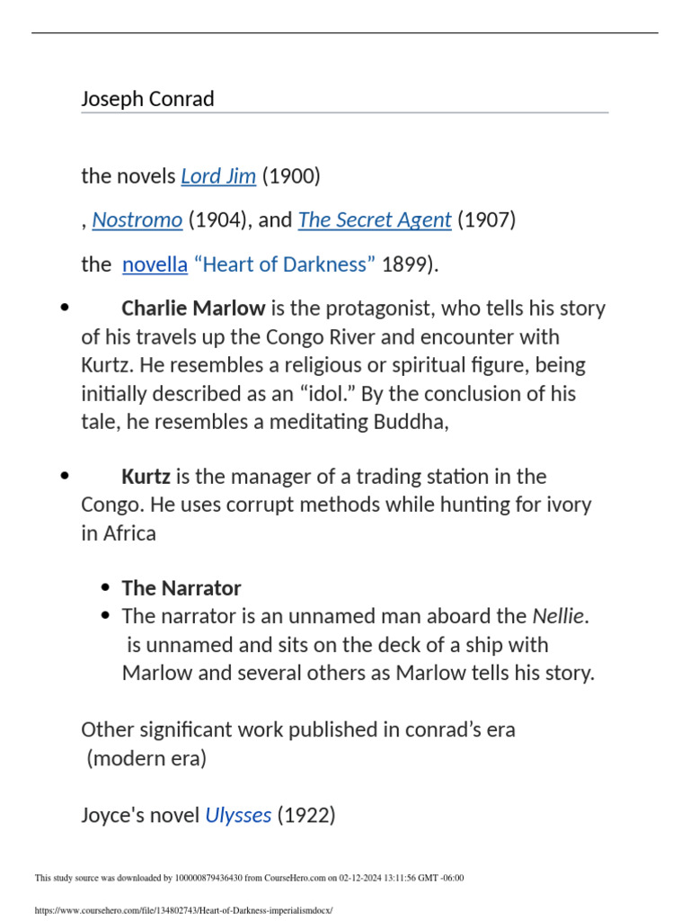 Heart of Darkness Imperialism | PDF | Heart Of Darkness | Kurtz (Heart ...