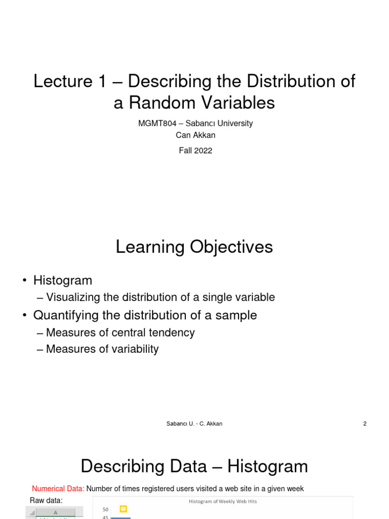 Lec1 DescribeDistribution | PDF | Histogram | Quartile