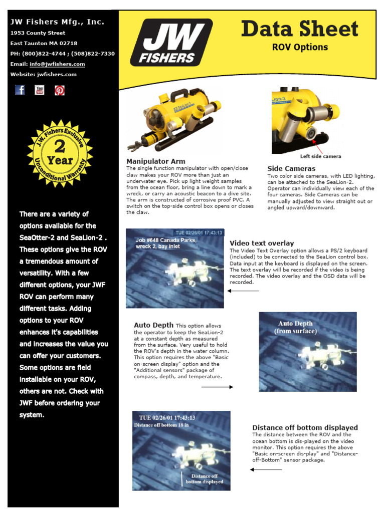 Data Sheet: ROV Options | PDF | Digital Video Recorder | Camera