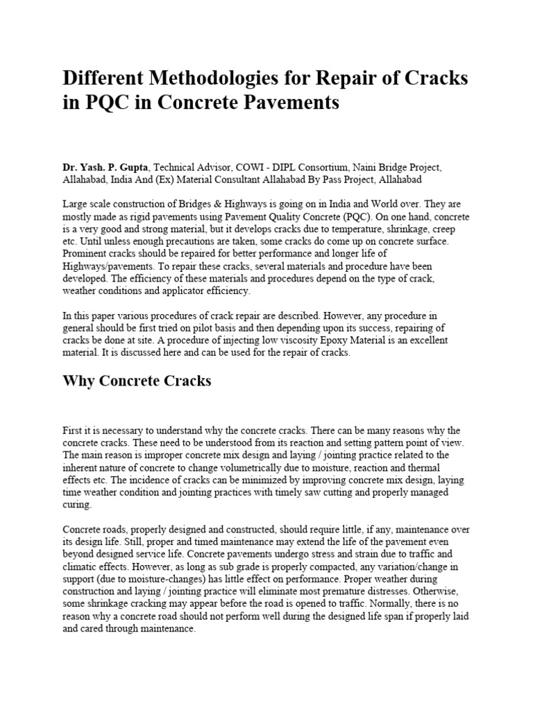 Different Methodologies For Repair of Cracks in PQC in Concrete ...