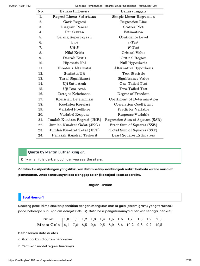 Soal Dan Pembahasan - Regresi Linear Sederhana | PDF