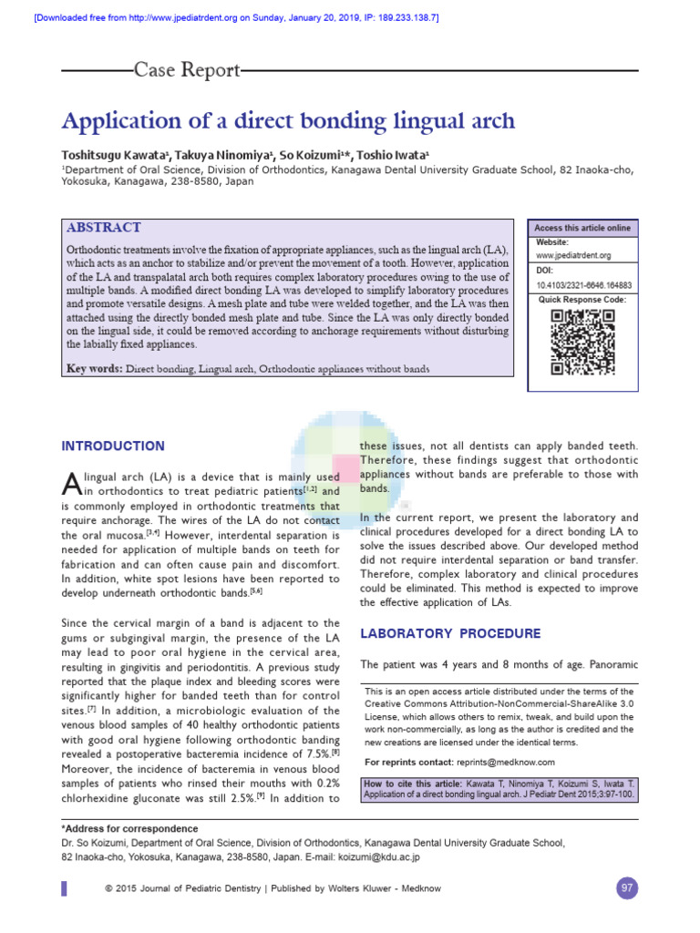 EQUIPO 6 Application of a Direct Bonding Lingual Arch | PDF ...