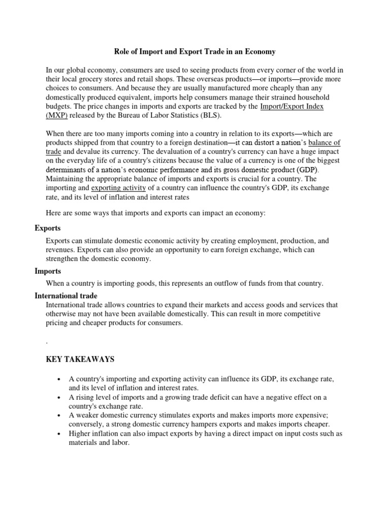Role of Import and Export Trade in An Economy | PDF | Balance Of Trade ...