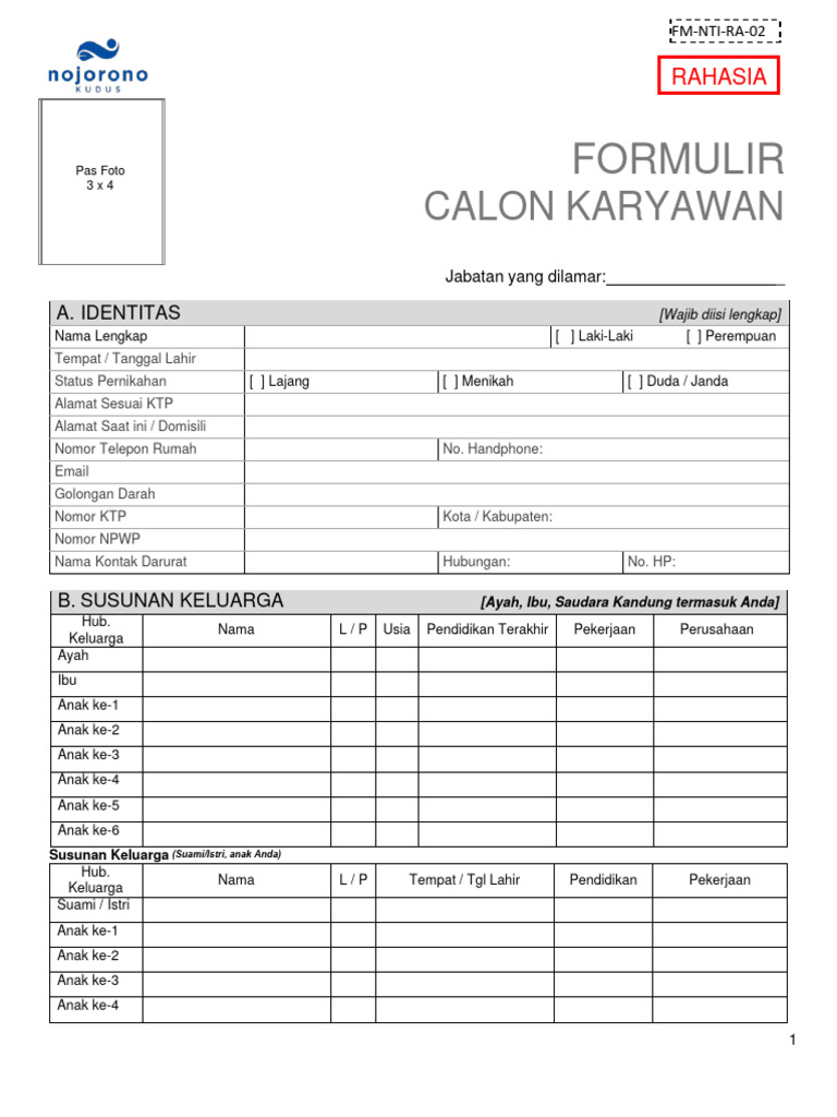 Formulir Calon Karyawan (Rev.002) | PDF