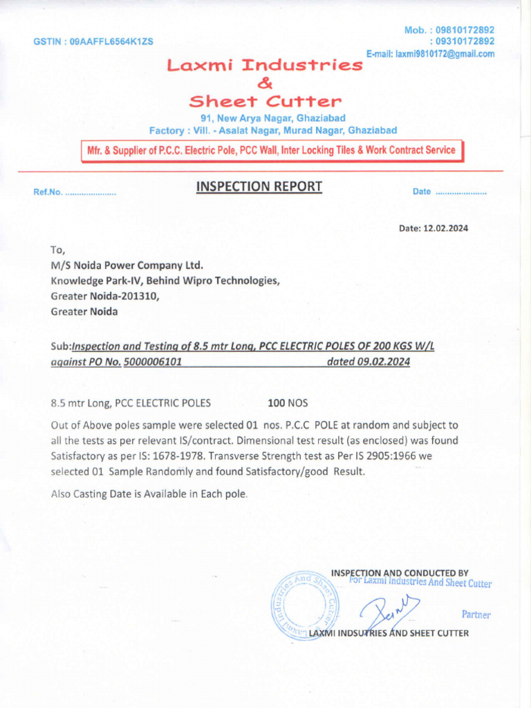 Test Report - P.O 5000006101 | PDF