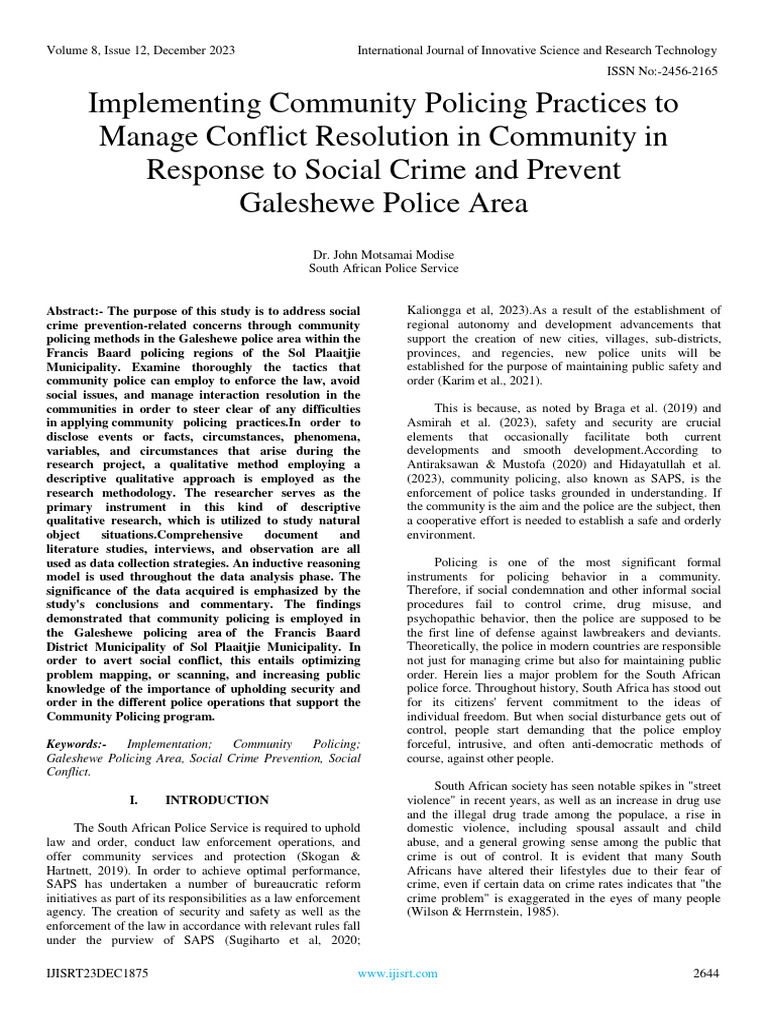 Implementing Community Policing Practices To Manage Conflict Resolution ...