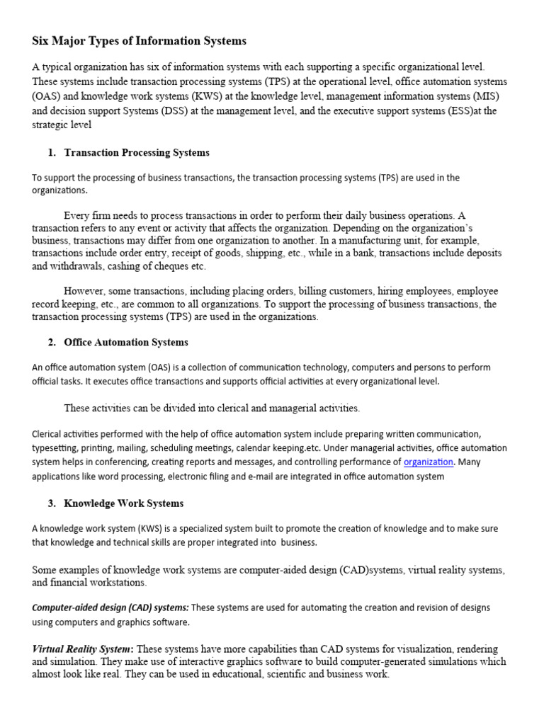 Six Major Types of Information Systems | PDF | Computer Graphics ...