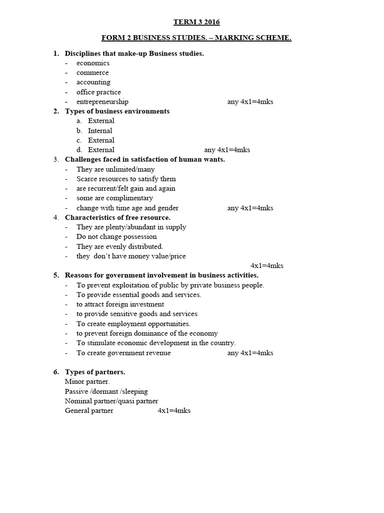 Business Studies Form 2 Ms Mod23042022001 | PDF | Goods | Warehouse