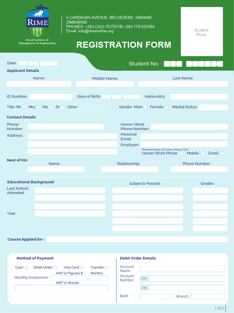 RIME Course Registration Form | PDF | Debit Card | Payments