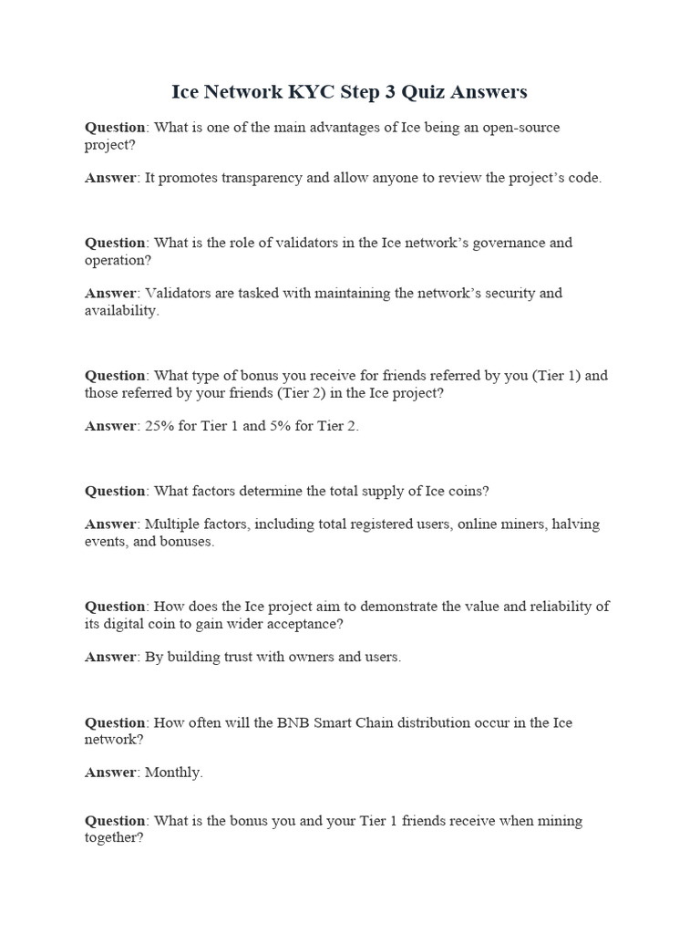 Ice Network KYC Step 3 Quiz Answers | PDF | Cryptocurrency | Computing