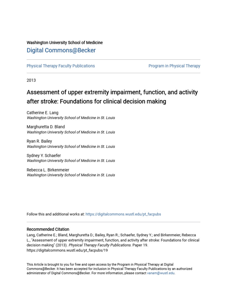 Assessment of Upper Extremity Impairment Function and Activity | PDF | Somatosensory System | Stroke