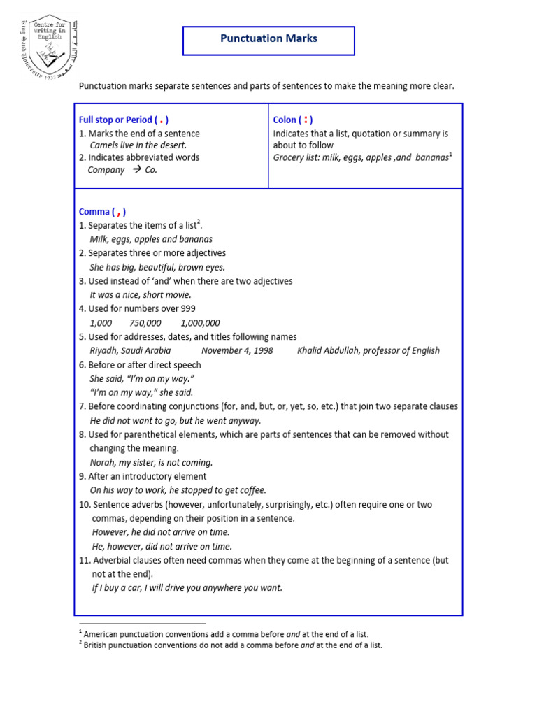Punctuation Marks | PDF | Comma | Punctuation Punctuation Marks | PDF | Comma | Punctuation