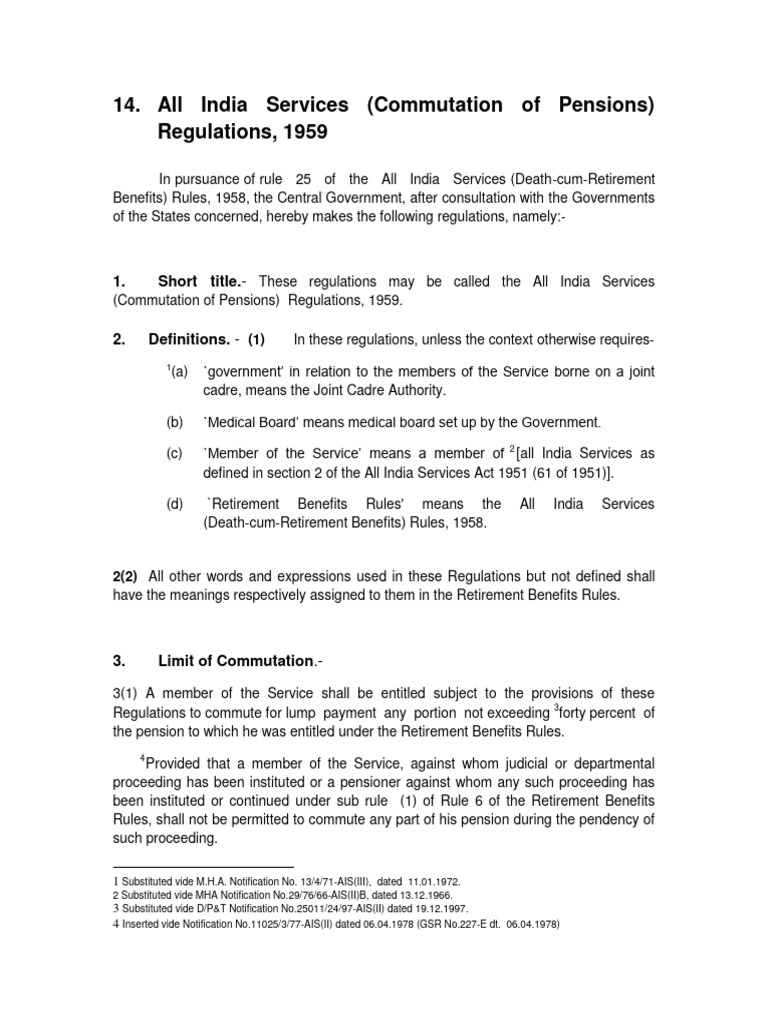 All India Services Pension Commutation Rules | PDF | Pension | Blood ...