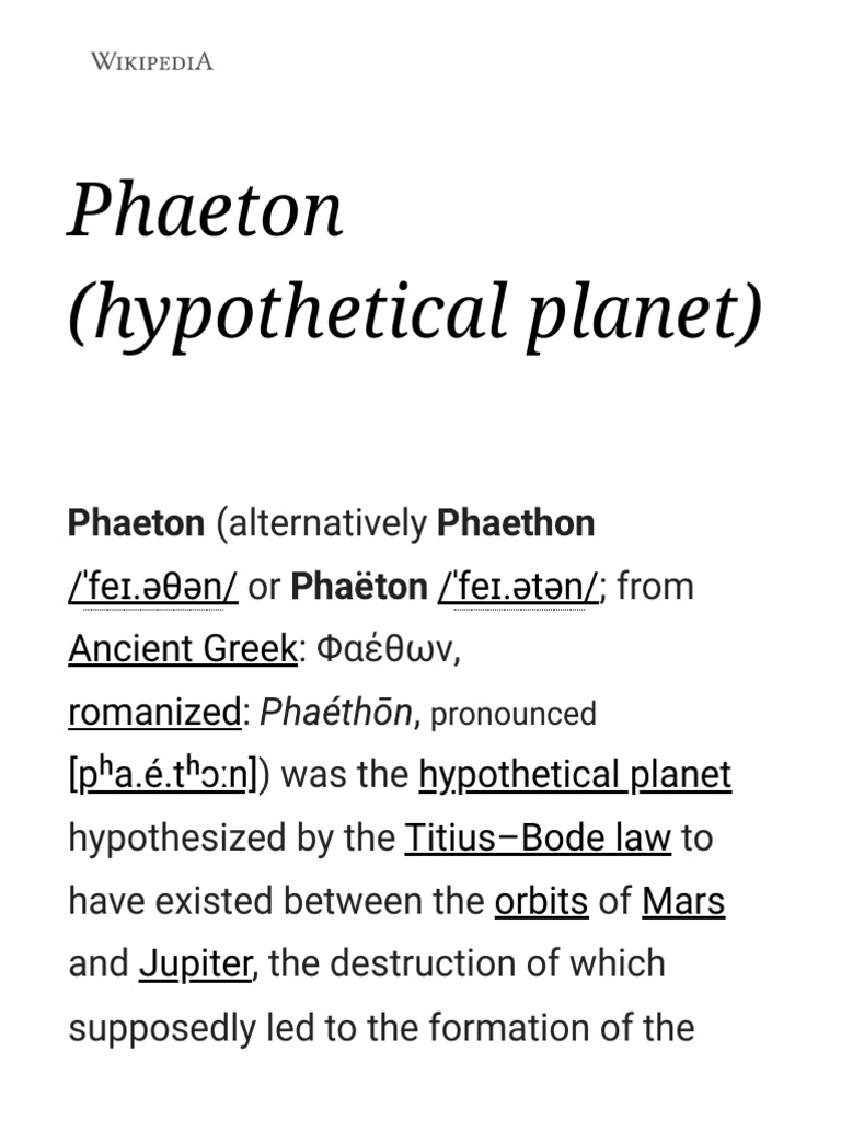 Phaeton (Hypothetical Planet) | PDF | Planetary Science | Exoplanetology