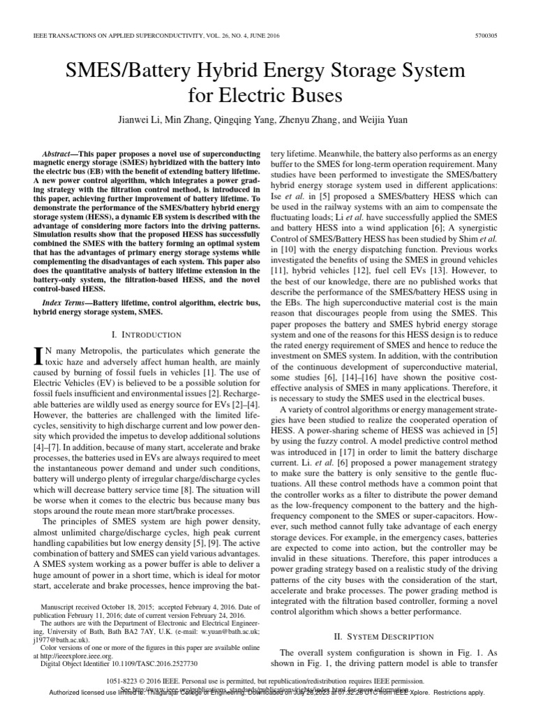 SMES Battery Hybrid Energy Storage System For Electric Buses | PDF ...