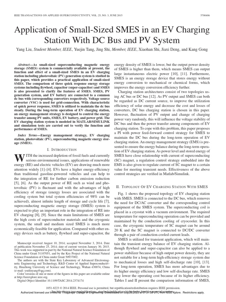 Application of Small-Sized SMES in An EV Charging Station With DC Bus and PV System | PDF ...