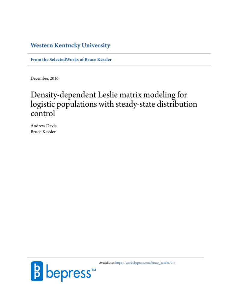 Density-Dependent Leslie Matrix Model | PDF | Eigenvalues And ...