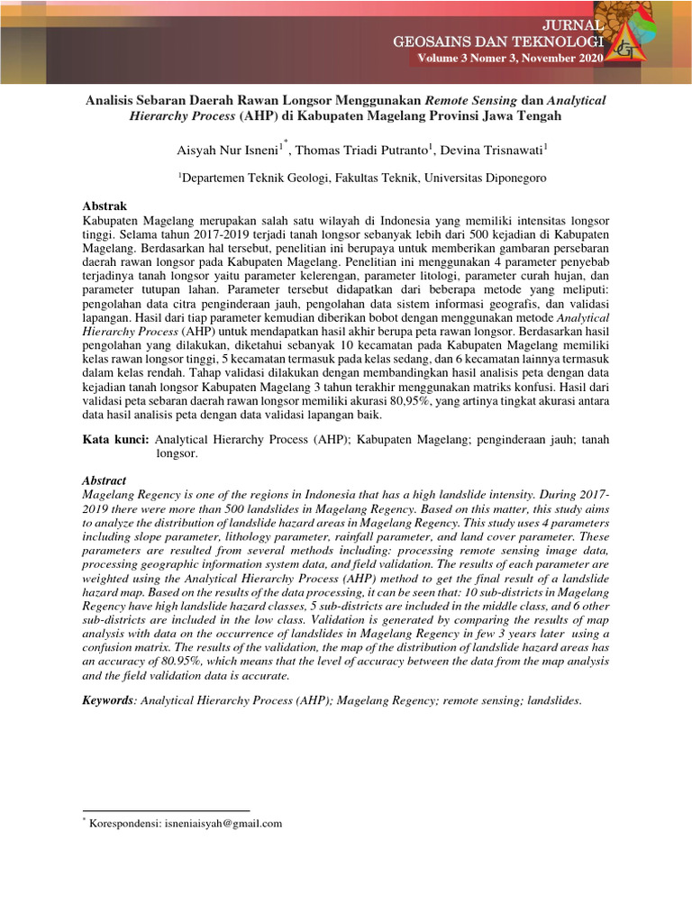 Peta Rawan Longsor Magelang dengan AHP | PDF