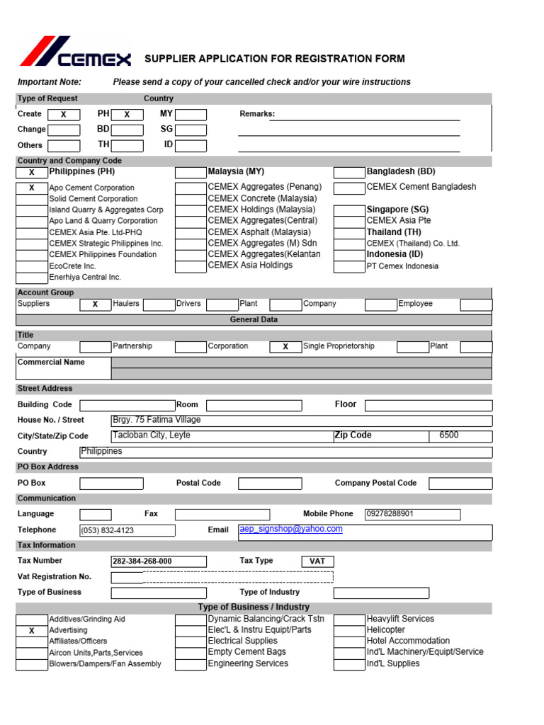 Supplier Registration Form Guide | PDF | Cheque