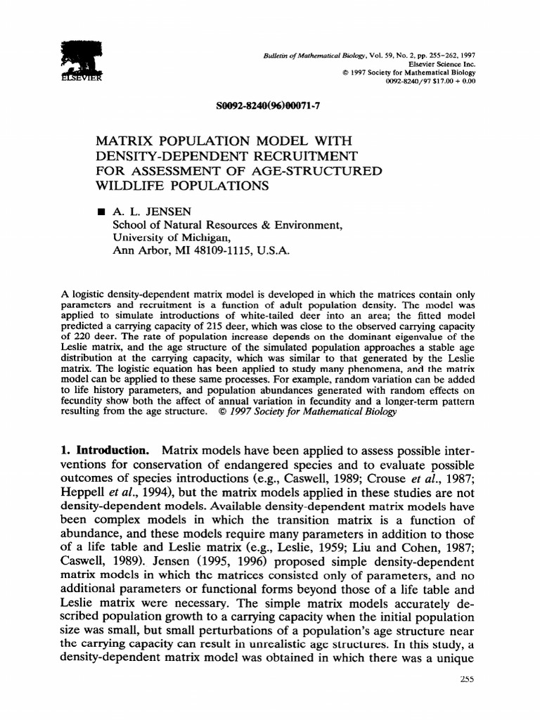 MATRIX POPULATION MODEL WITH DENSITY-DEPENDENT RECRUITMENT FOR ...