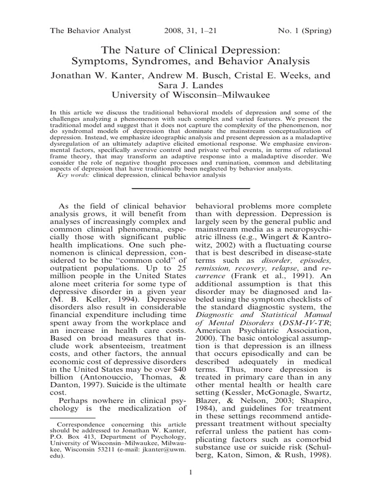 Understanding Clinical Depression Dynamics | PDF | Major Depressive ...