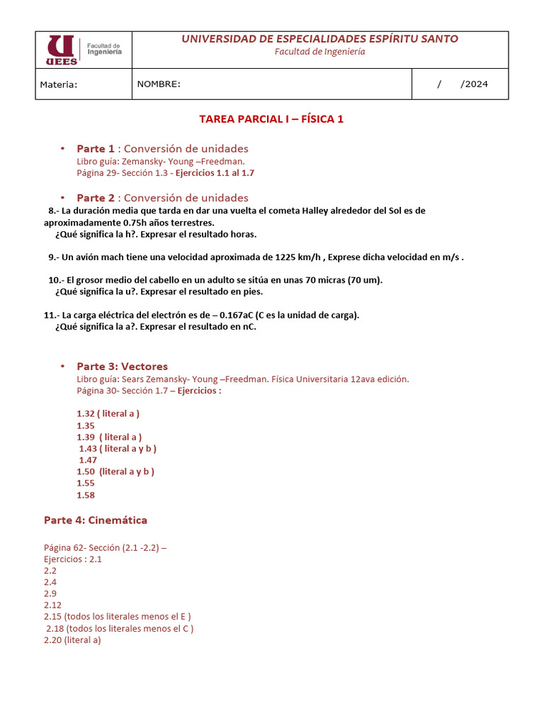Tarea completa parcial 1 Física | PDF | Velocidad | Mecánica