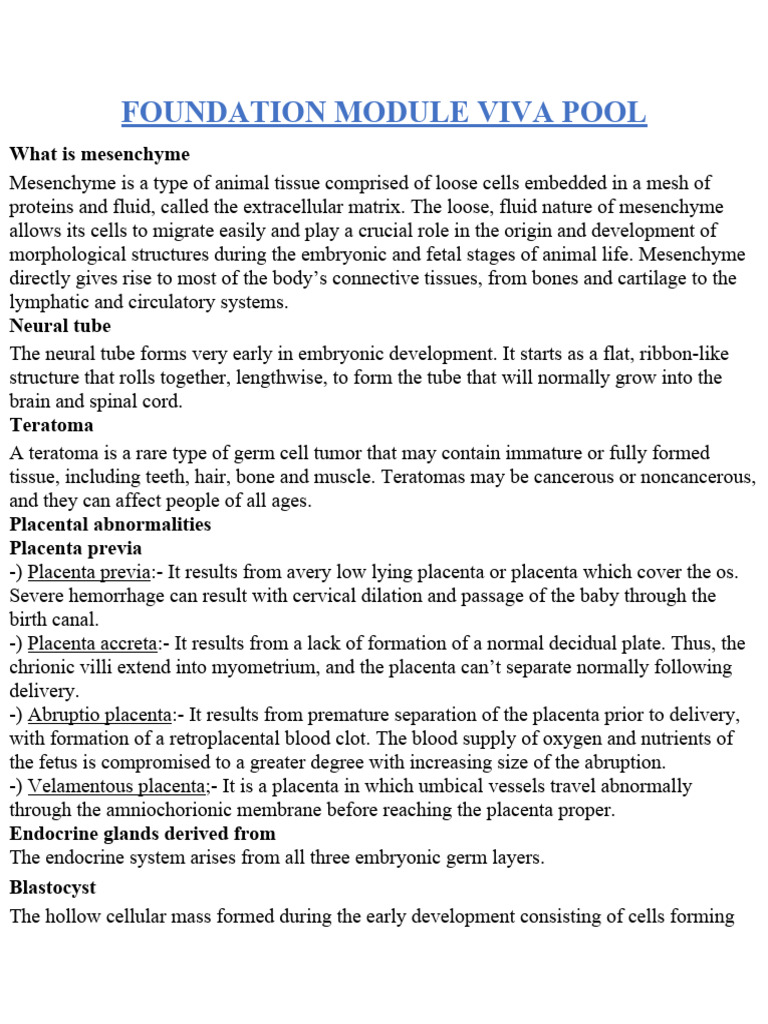 Foundation Module Viva Pool | PDF | Epithelium | Bone