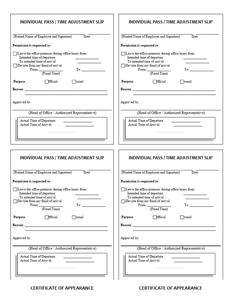 Form Individual Pass Slip. | PDF
