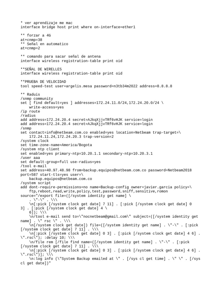 Comandos Mikrotic | PDF | Radius | Networking Standards