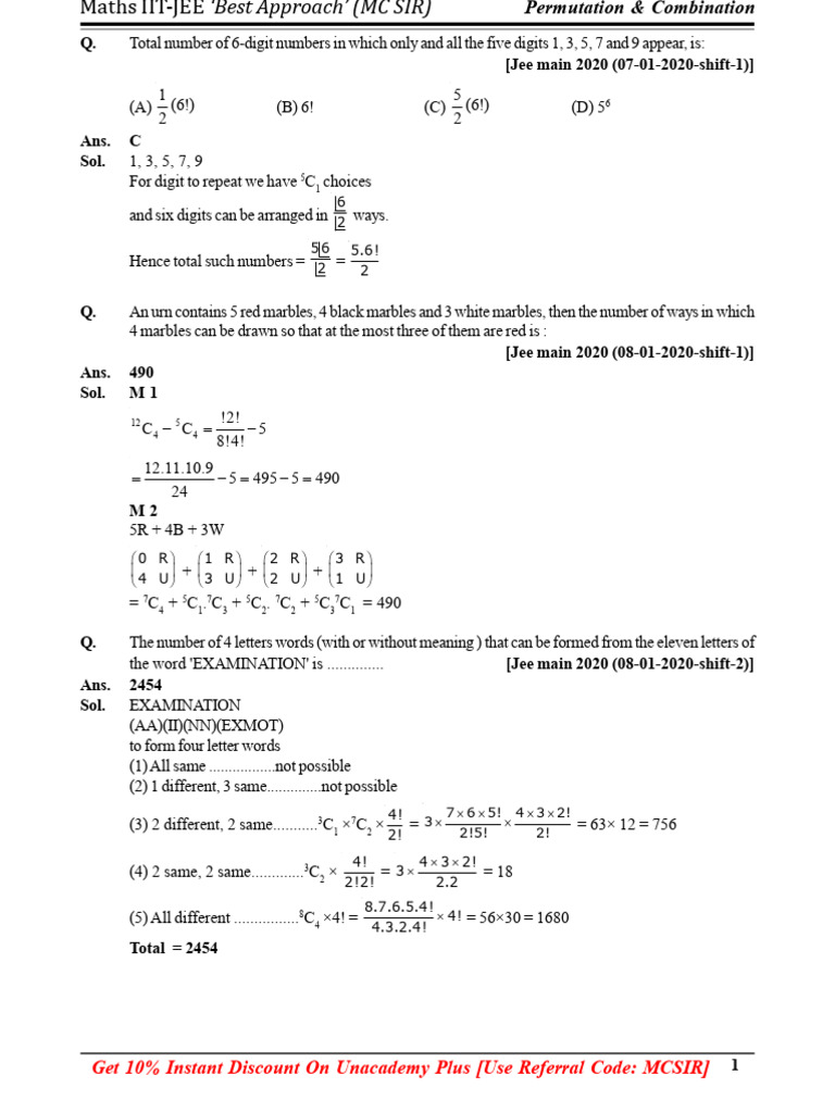 Permutation & Combination | PDF | Numbers | Mathematics