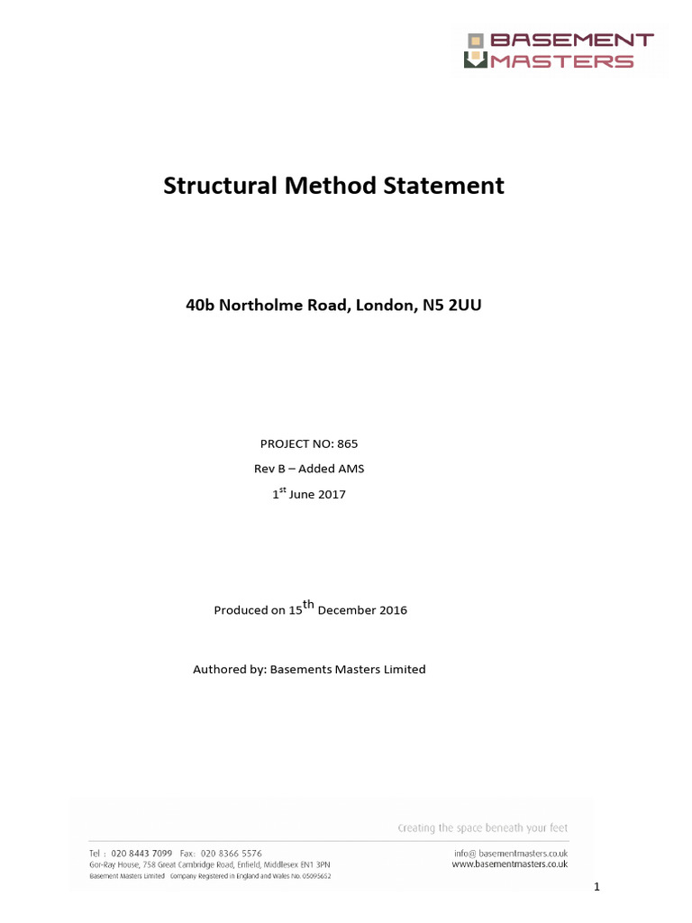Structural Method Statement for Basement Works | PDF | Concrete | Basement