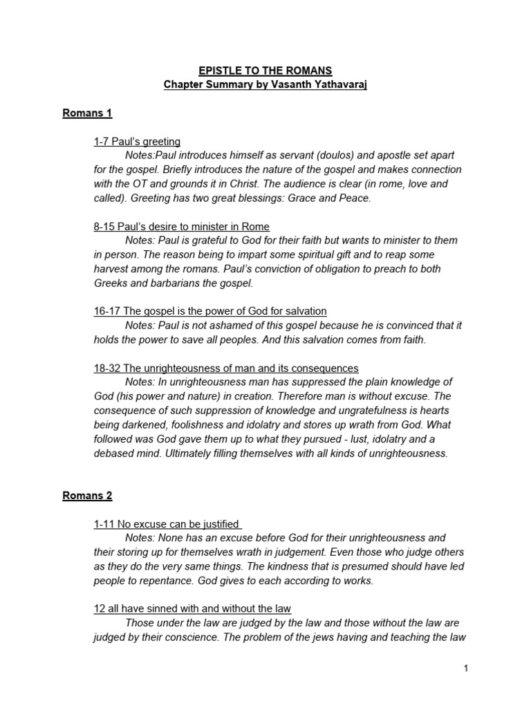 EPISTLE TO THE ROMANS - Structure & Notes | Download Free PDF | Paul ...