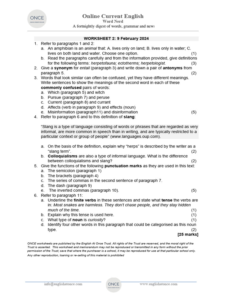 Once Word Nerd Worksheet 2 February 9 2024 | PDF | Word | Slang