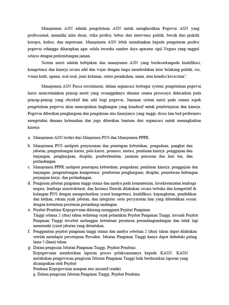 Manajemen ASN: Pengelolaan Pegawai Profesional | PDF