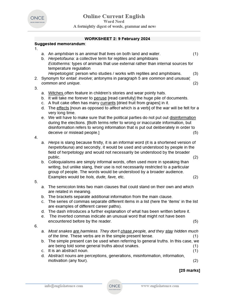 Once Word Nerd Worksheet 2 MEMO February 9 2024 | PDF | Herpetology ...