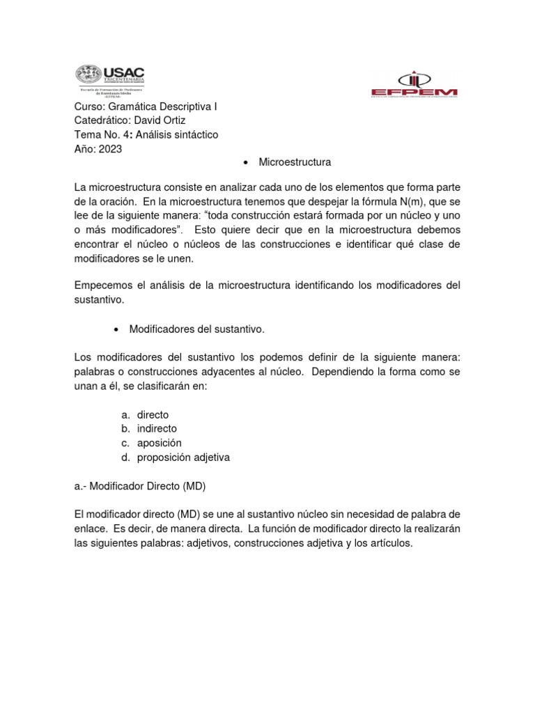 Tema 4 de Gramatica Descriptiva I Microestuctura | Descargar gratis PDF | Preposición y ...