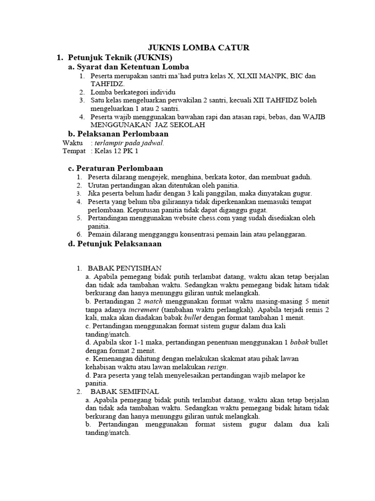 Juknis Lomba Catur | PDF