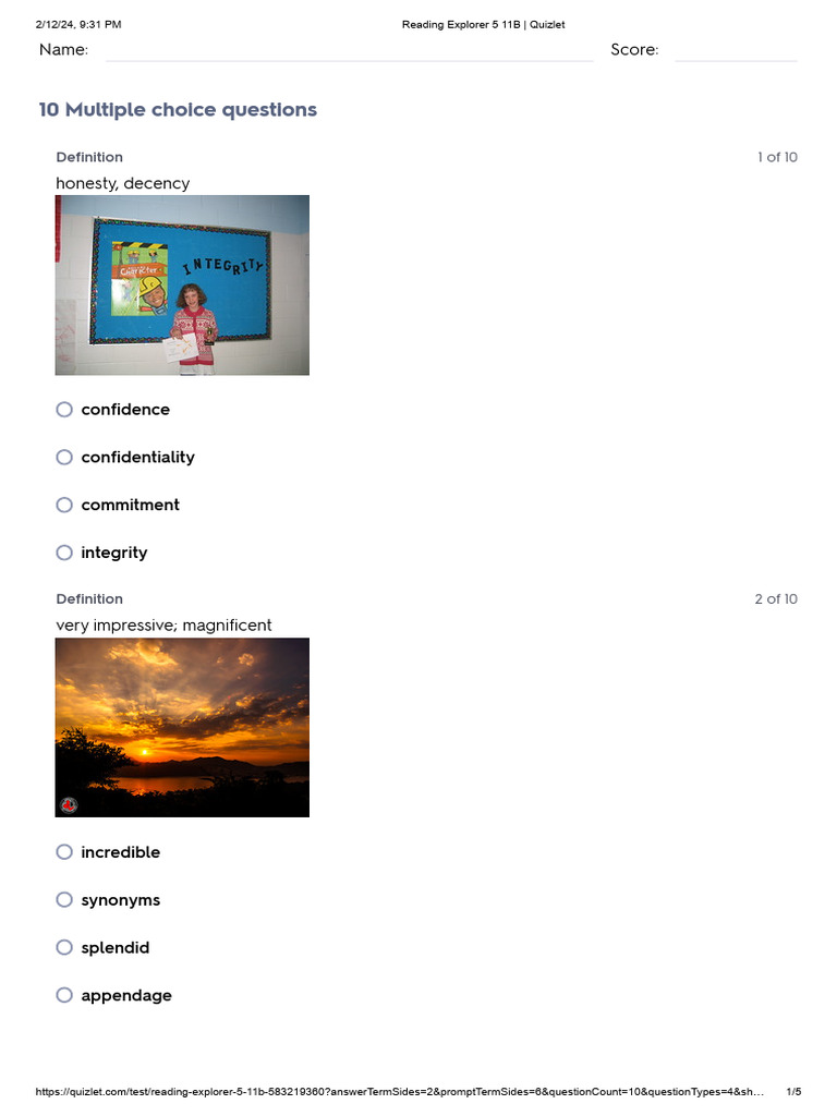 Reading Explorer 5 11B - Quizlet | PDF