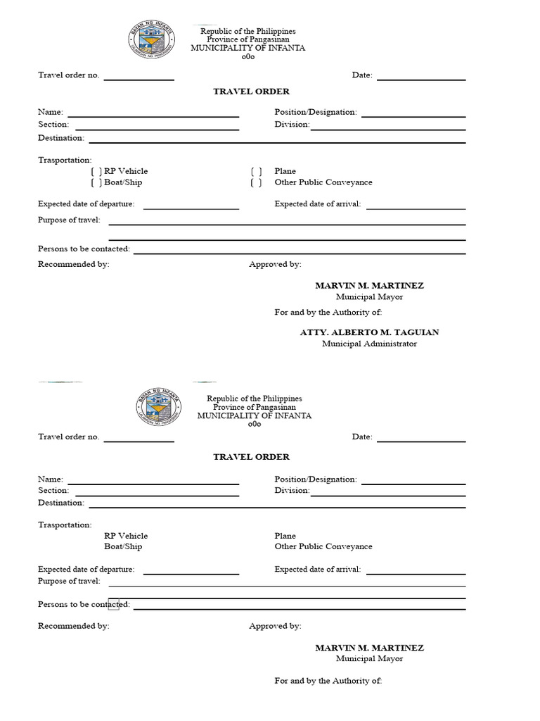 Travel Order Form for Municipal Employees | PDF
