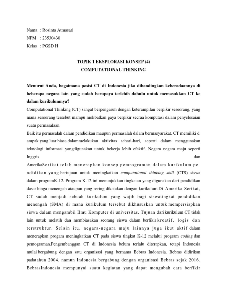 Rosinta Atmasari - 23530430 - Topik 2 - Eksplorasi Konsep | PDF